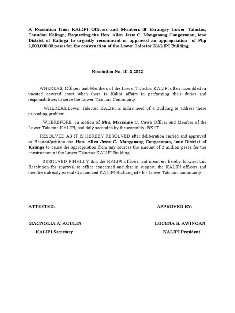 KALIPI Building Fund Request for Taloctoc | PDF
