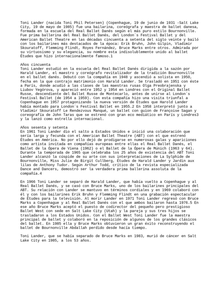 Toni Lander | PDF | Bailes | Las artes escénicas