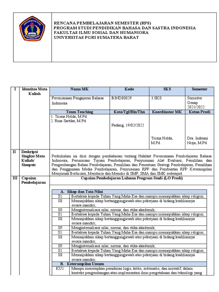 RPS Perencanaan | PDF | Karier & Perkembangan | Seni