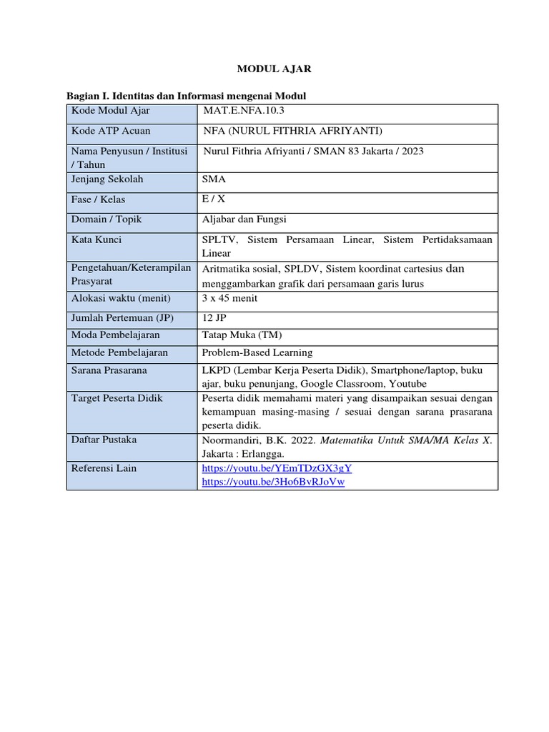 Modul Ajar SPLTV Dan SPTLDV | PDF | Karier & Perkembangan