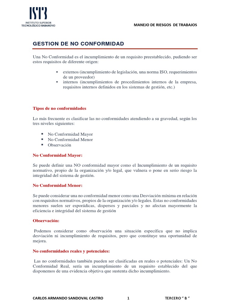 Gestion de No Conformidad | Descargar gratis PDF | Business