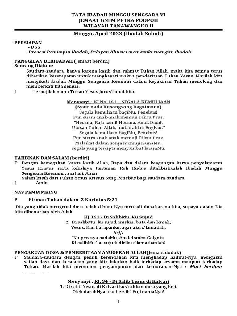 No 1 Minggu Sengsara Vi Minggu 2 April 2023 | PDF