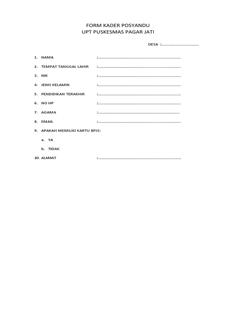 Form Kader Posyandu | PDF