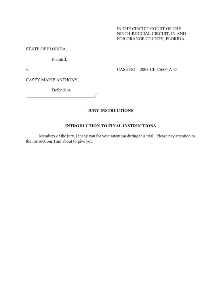 Jury Instructions Casey Anthony | PDF | Manslaughter | Murder