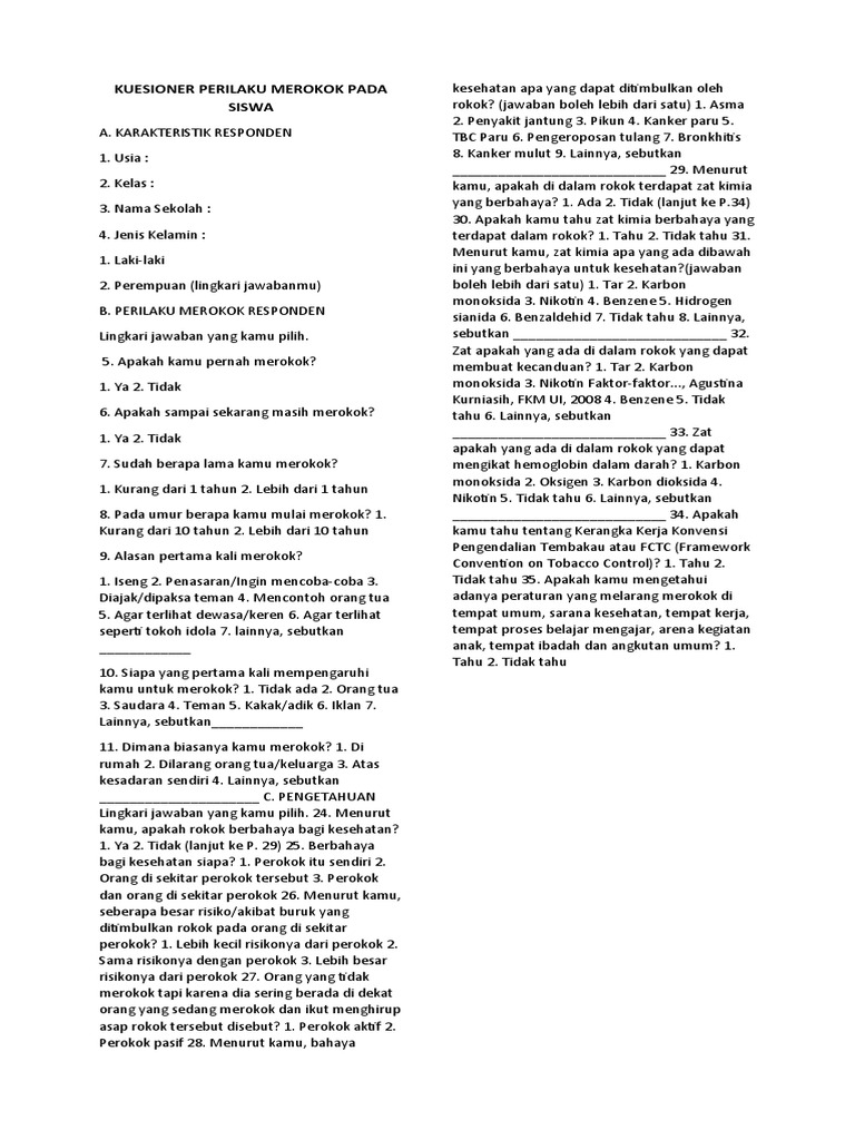 Kuesioner Perilaku Merokok Pada Siswa | PDF