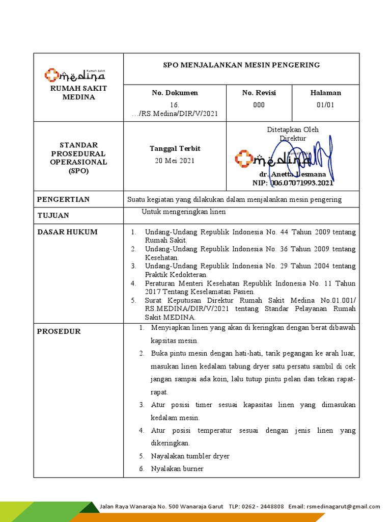 Sop Menjalankan Mesin Pengering | PDF