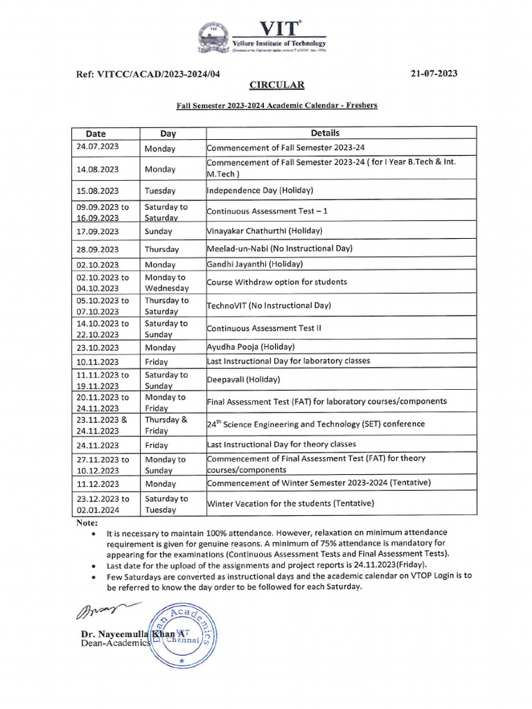 04 Academic Calendar - Fall Semester 2023-2024 | PDF