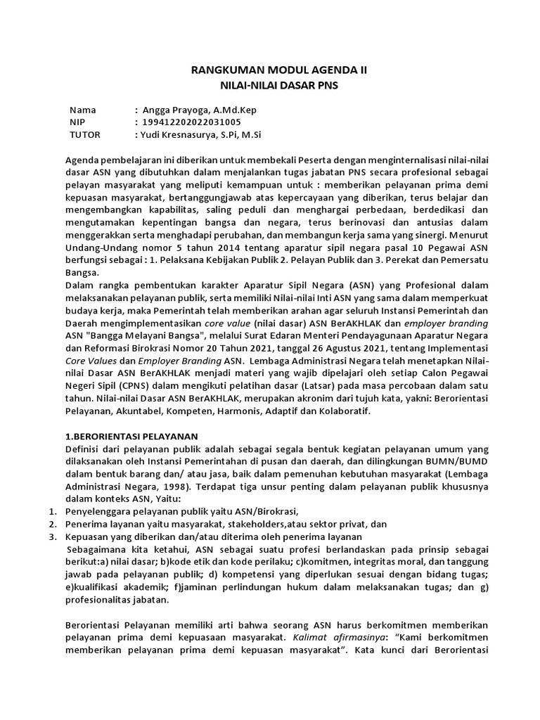 03 - TUGAS RANGKUMAN DAN MATRIK KRISTALISASI AGENDA 2 - ANGGA PRAYOGA, A.Md - Kep | PDF