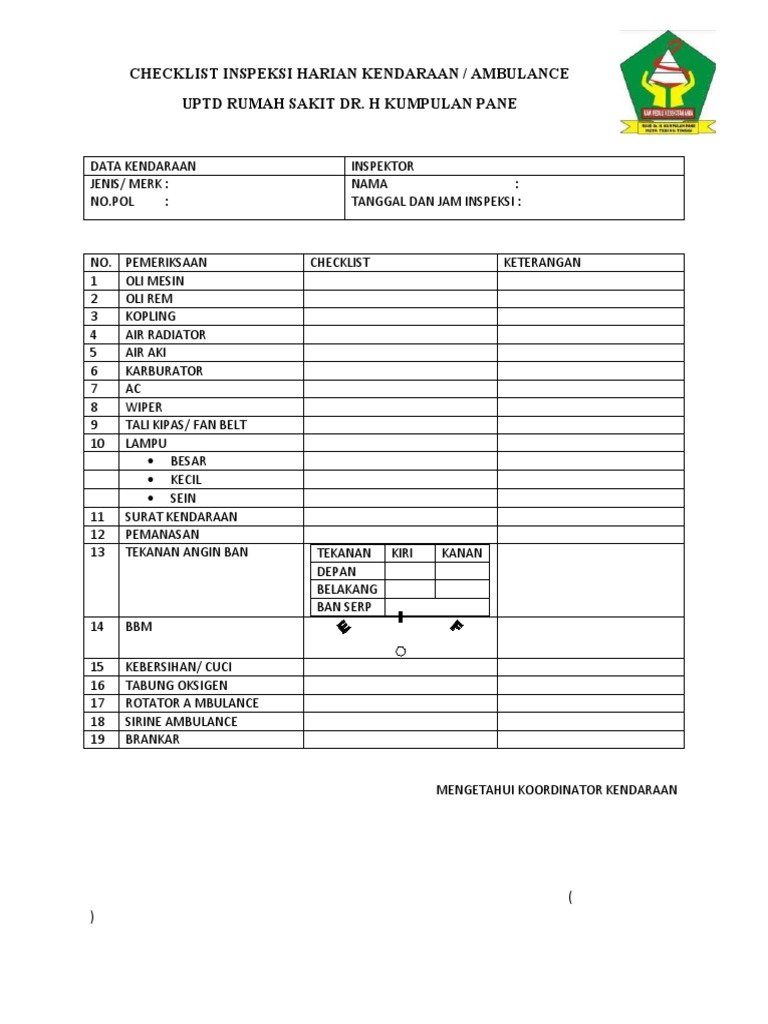 Checklist Harian Inspeksi Ambulance | PDF