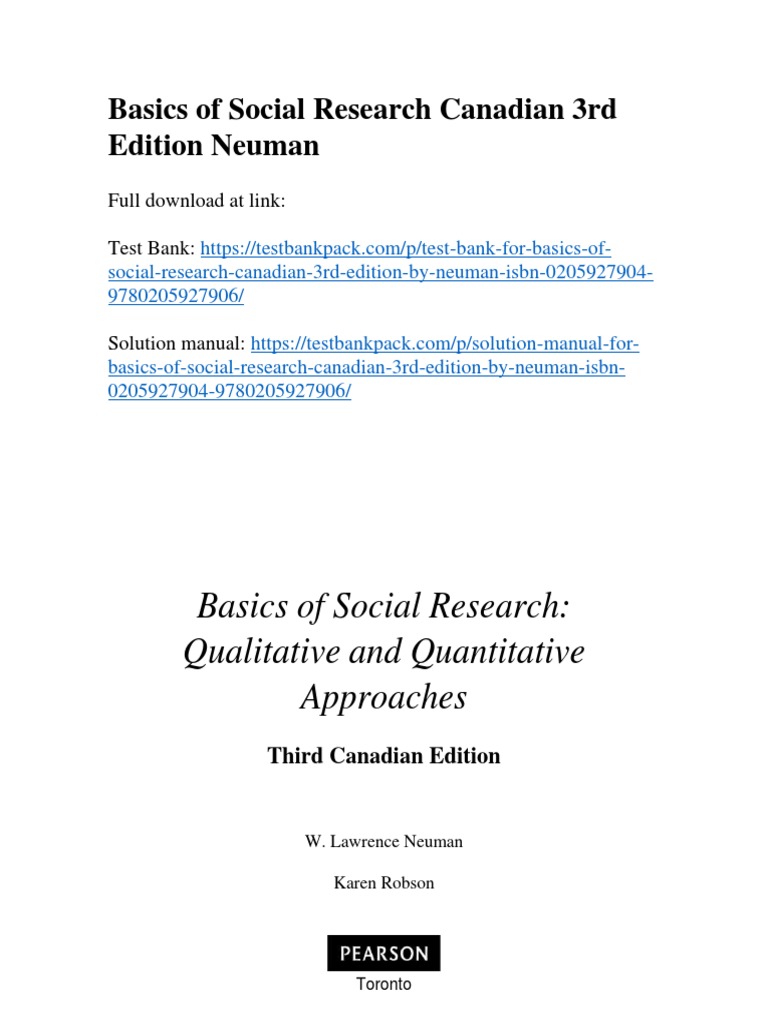 Basics of Social Research Canadian 3rd Edition Neuman Solutions Manual ...