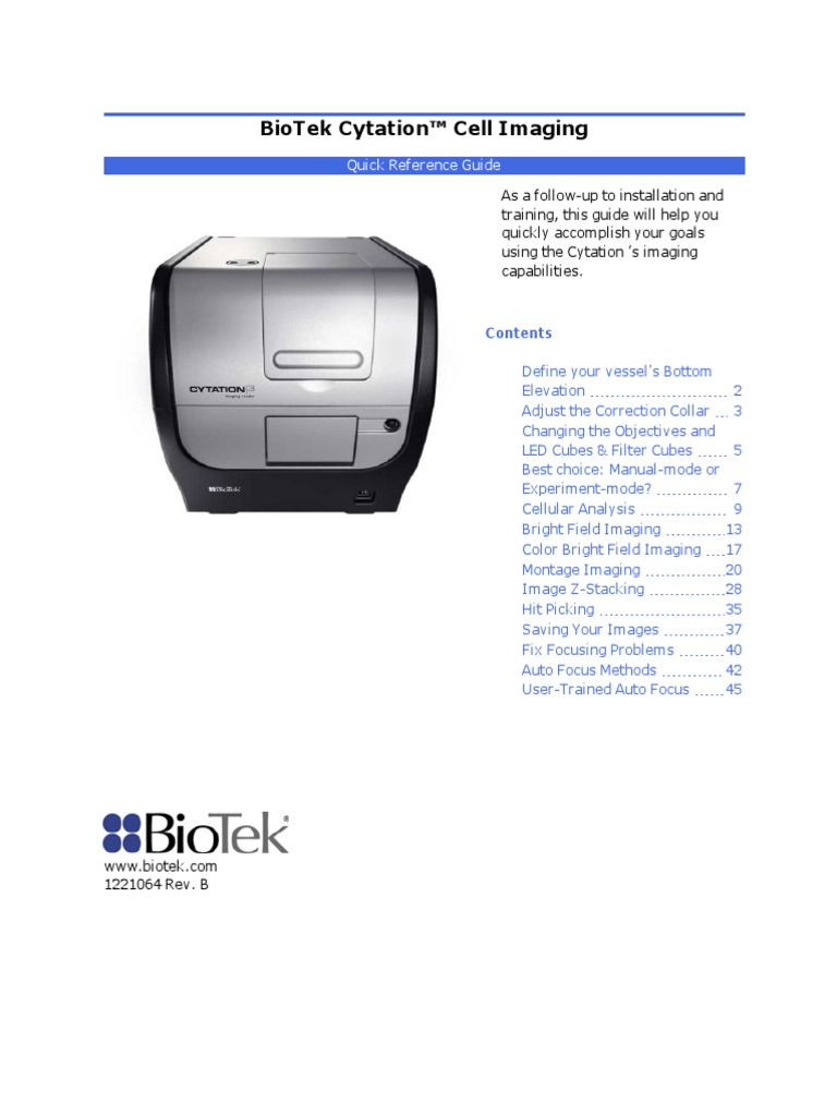 Cytation Quick Reference Guide PN 1221064 Rev B | PDF | Microscopy ...