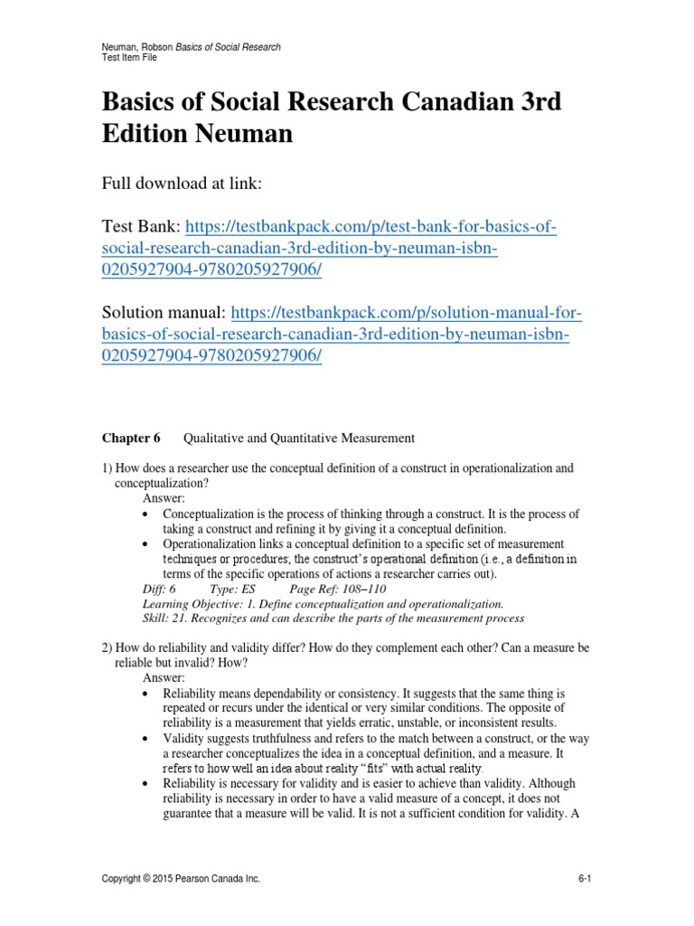 Basics of Social Research Canadian 3rd Edition Neuman Test Bank 1 | PDF