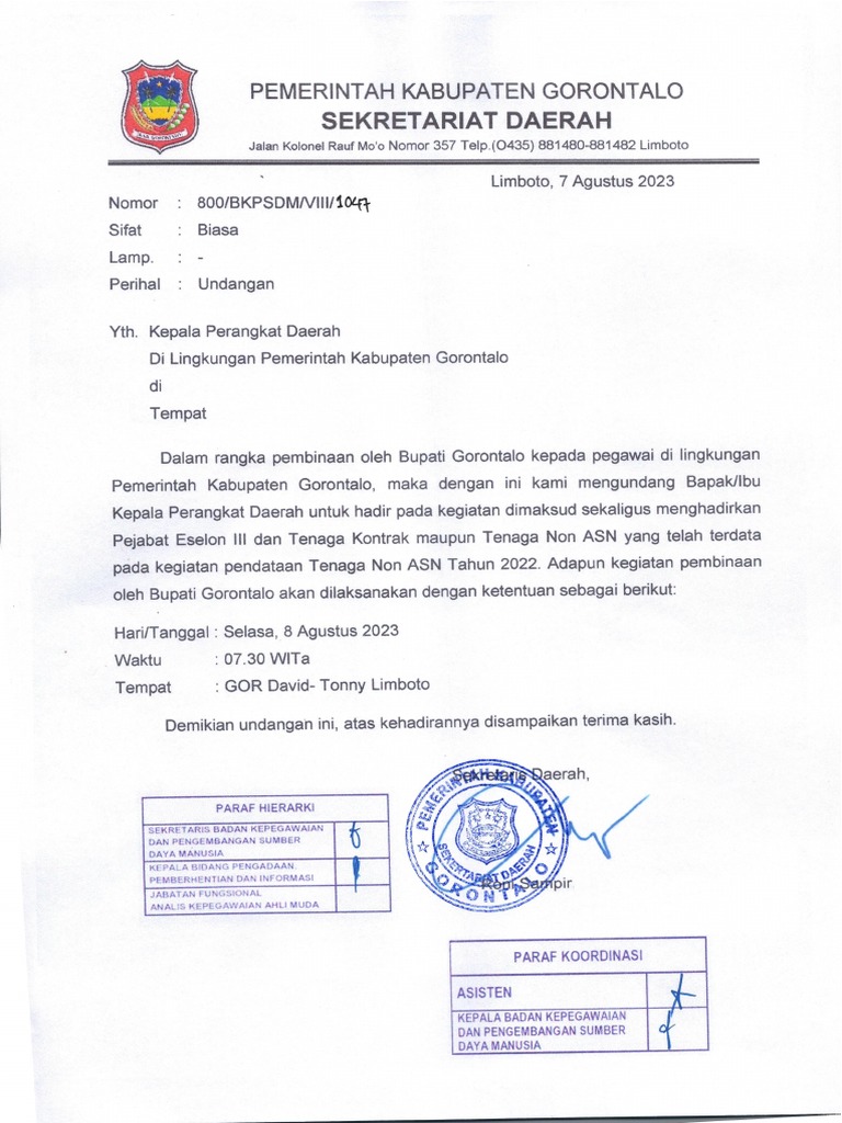 Undangan Pembinaan Pegawai Kabgor - 08082023 | PDF