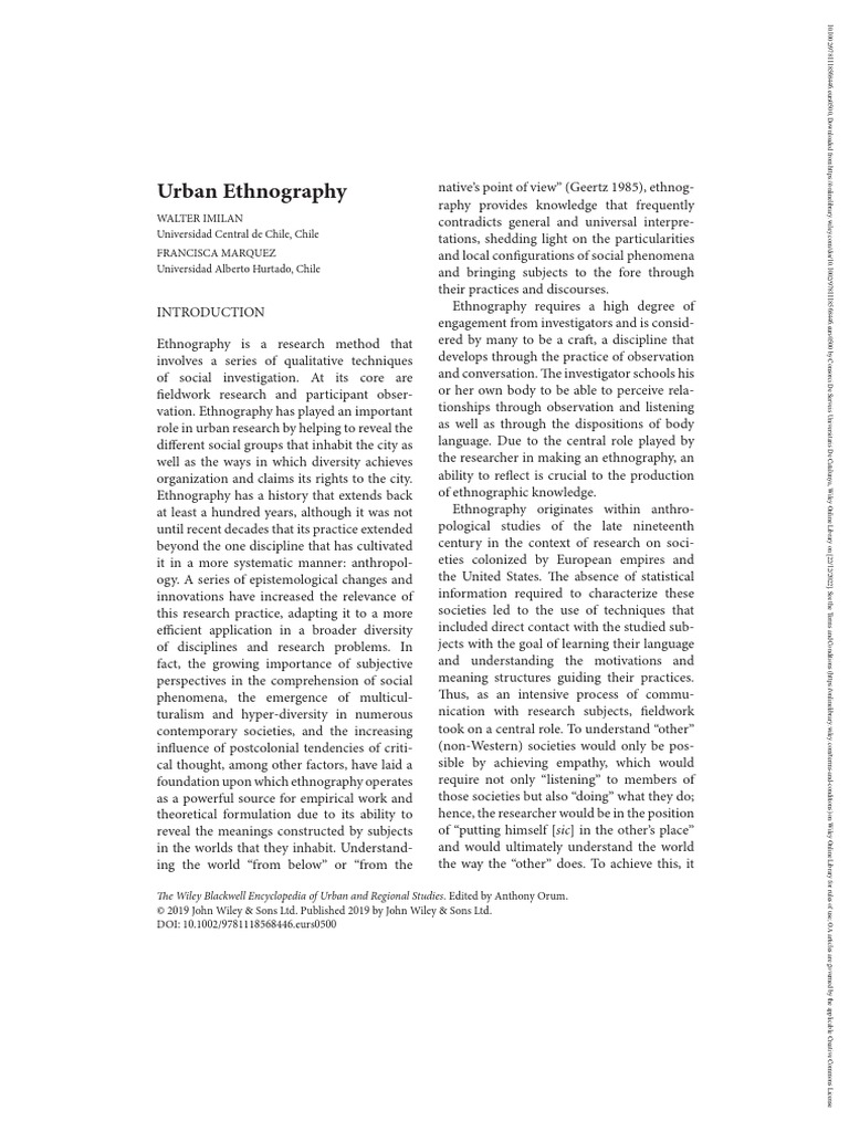 Orum, A.M., Imilan, W. and Marquez, F. (2022) - Urban Ethnography. | PDF