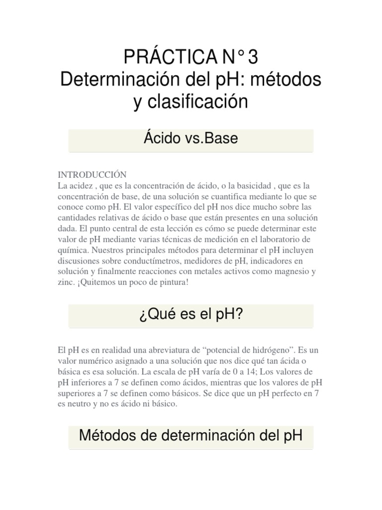 Determinación del pH métodos y clasificacion | PDF