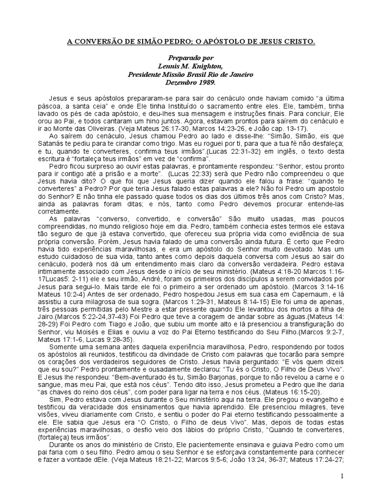 26315902 a Conversao de Simao Pedro O Apostolo de Jesus Cristo (1) | PDF | São Pedro | Jesus