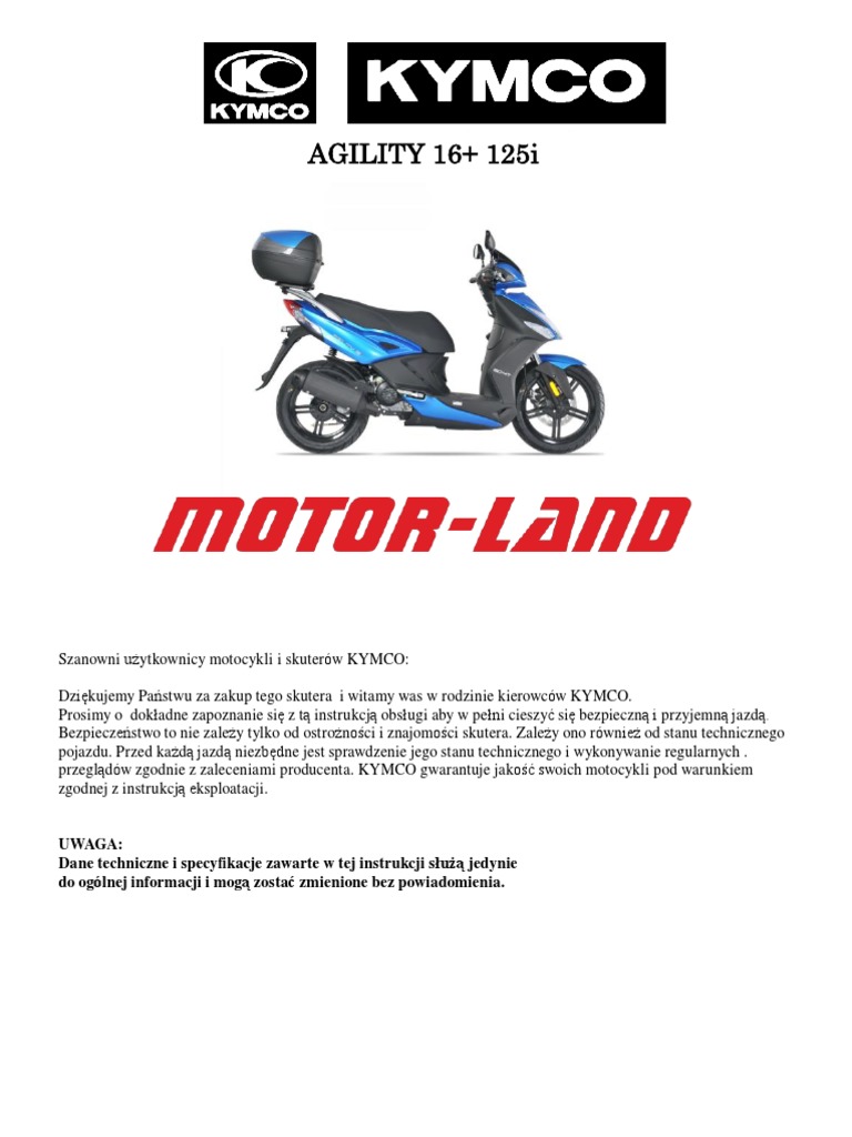 Instrukcja Kymco Agility16 125i | PDF