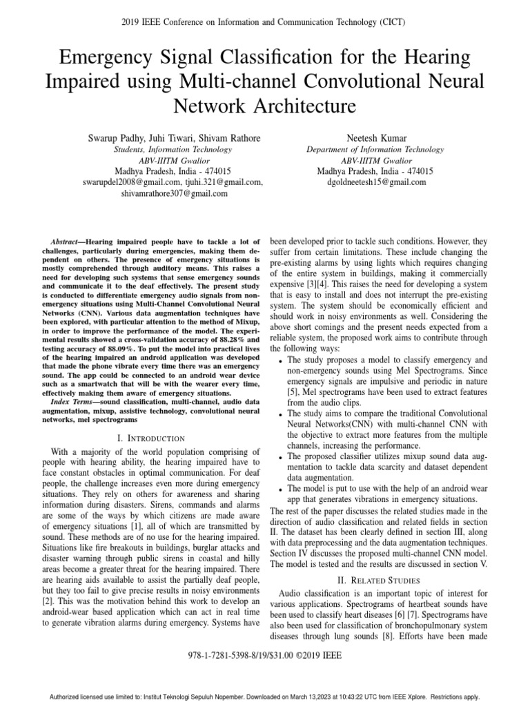 Conference - Emergency Signal Classification For The Hearing Impaired Using Multi-Channel ...