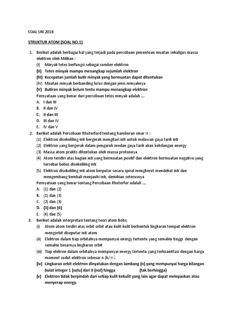Soal Un Struktur Atom | PDF Soal Un Struktur Atom | PDF