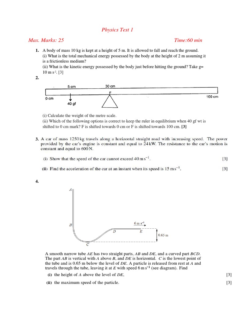 Physics Test 1 | PDF