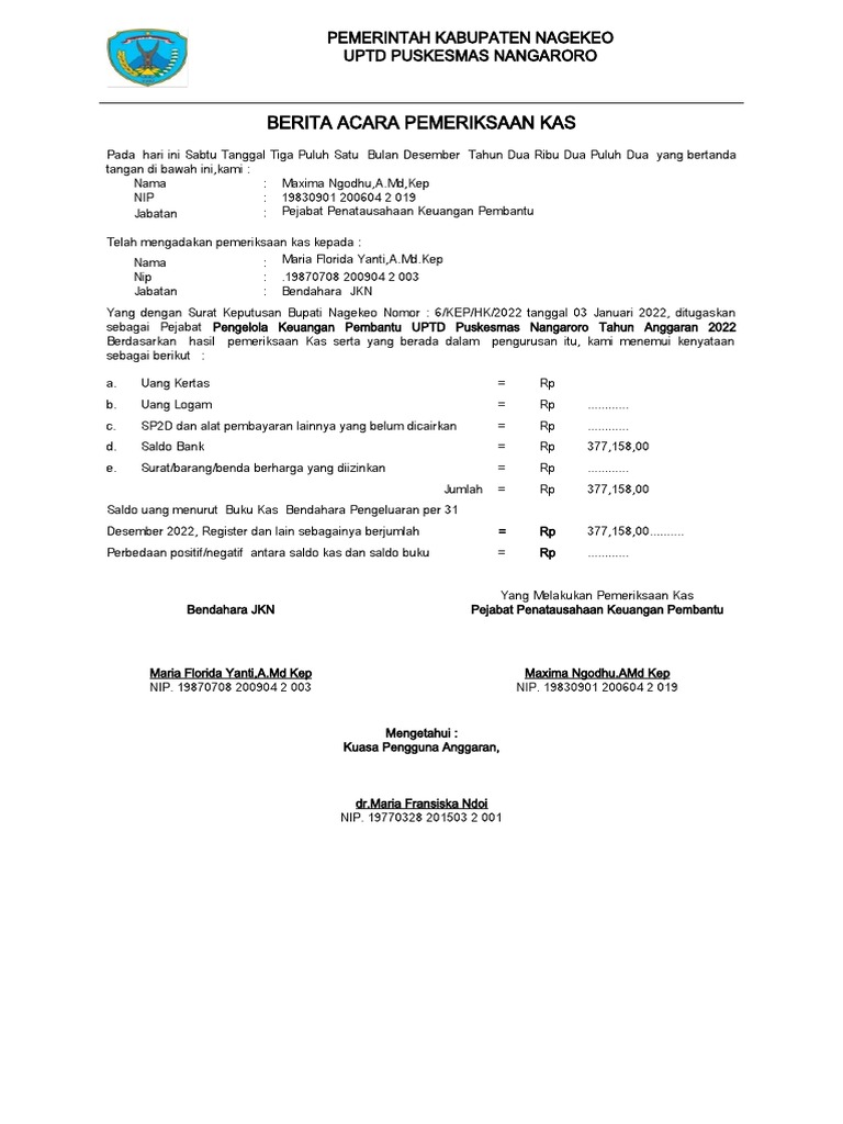 6.Berita Acara Opname Kas OPD 2021 | PDF
