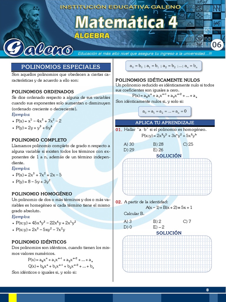 Secundaria Polinomio Polinomios Eseciales 3ro | PDF