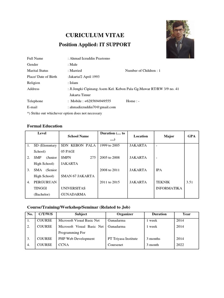 IT Support CV of Ahmad Izzuddin Prastomo | PDF | Computers