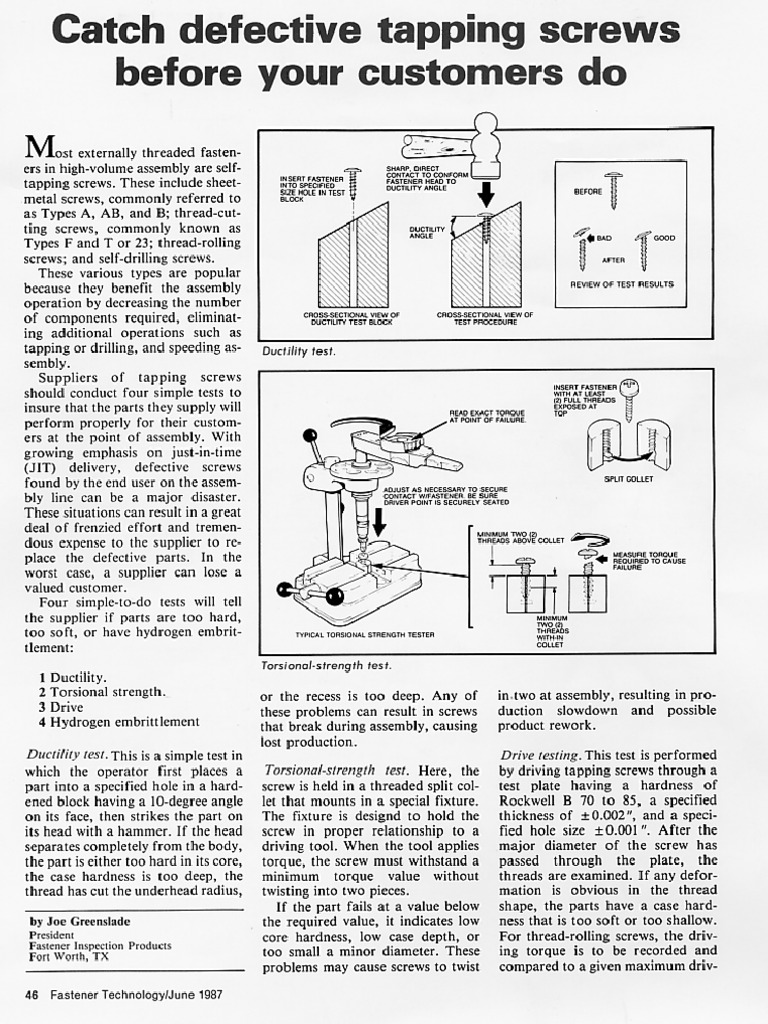 Testing-Tapping Screw Testing Procedures Article | PDF