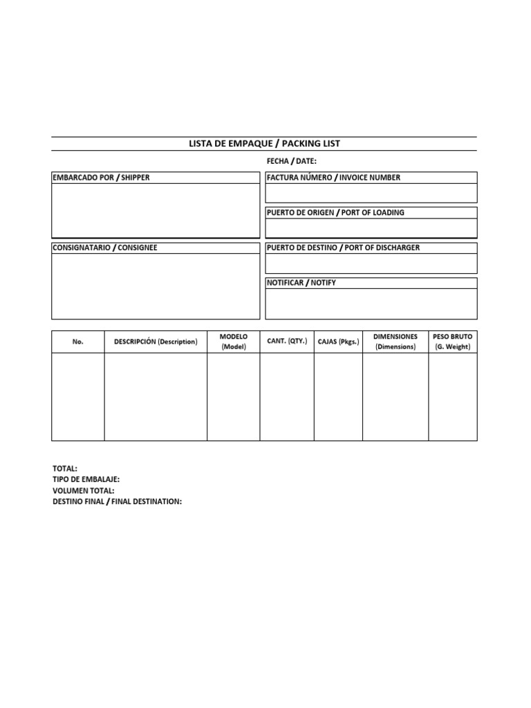 Lista de Empaque - Packing List | PDF
