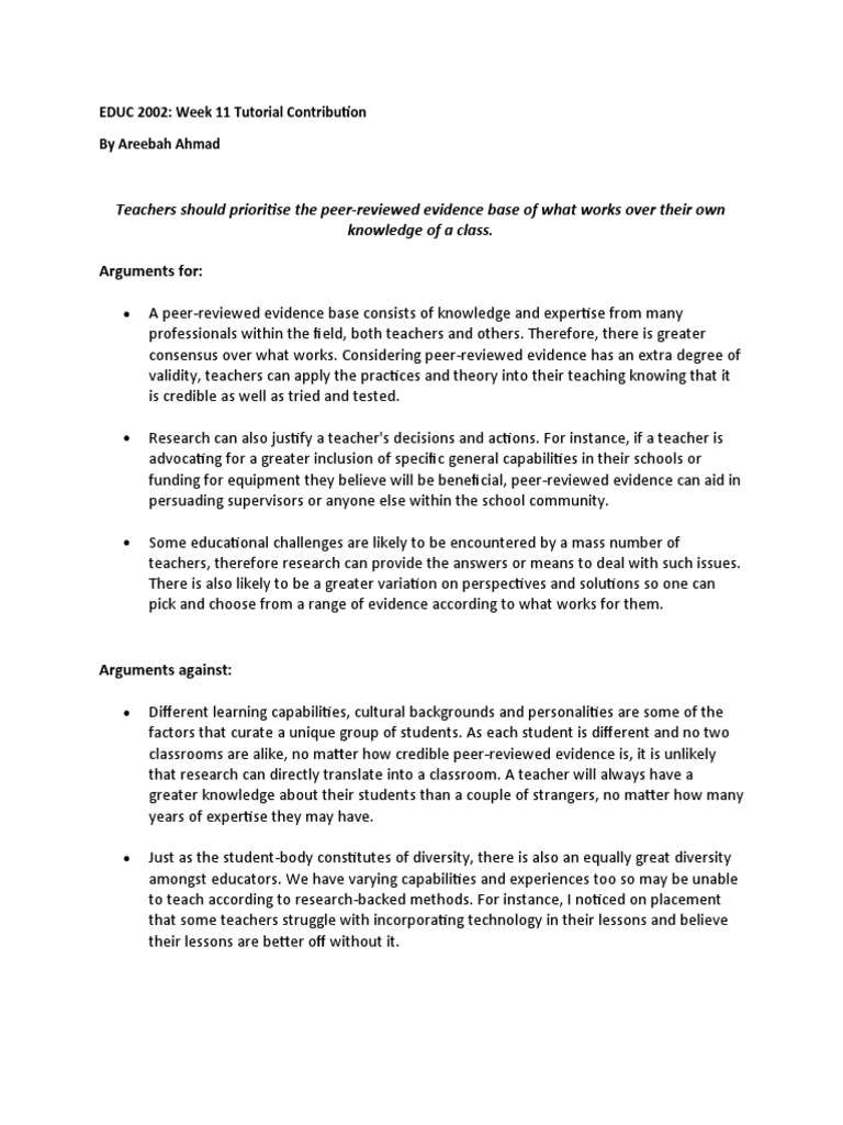 EDUC 2002 - Week 11 Tutorial Contribution - Areebah Ahmad | PDF