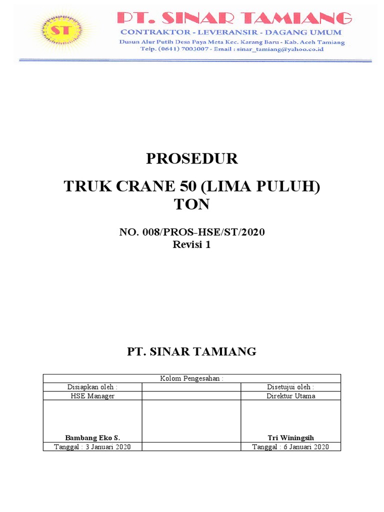 Prosedur Operasional Truck Crane 50 Ton | PDF