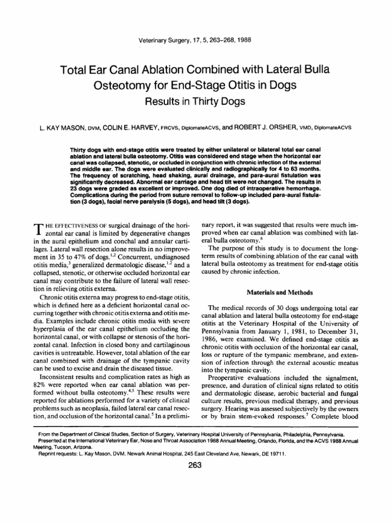 Total Ear Canal Ablation Combined With Lateral Bulla Osteotomy For End ...
