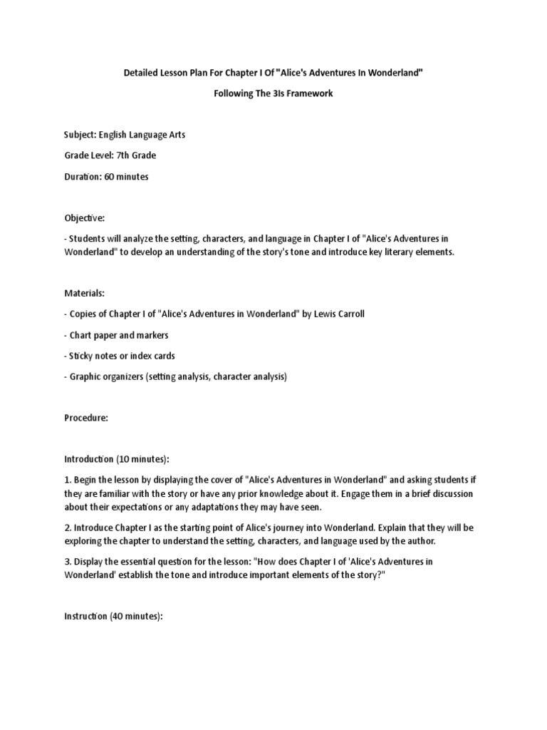 Sample Lesson Plan For Children's Lit | Download Free PDF | Alice ...
