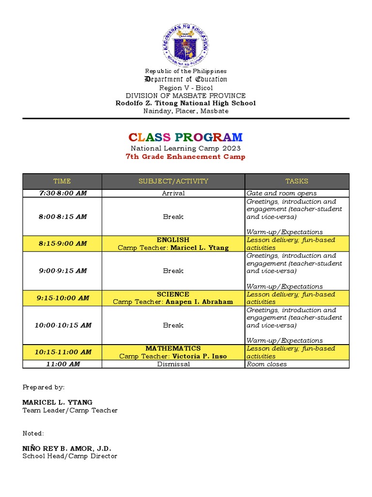 RZTNHS NLC Class Program | PDF