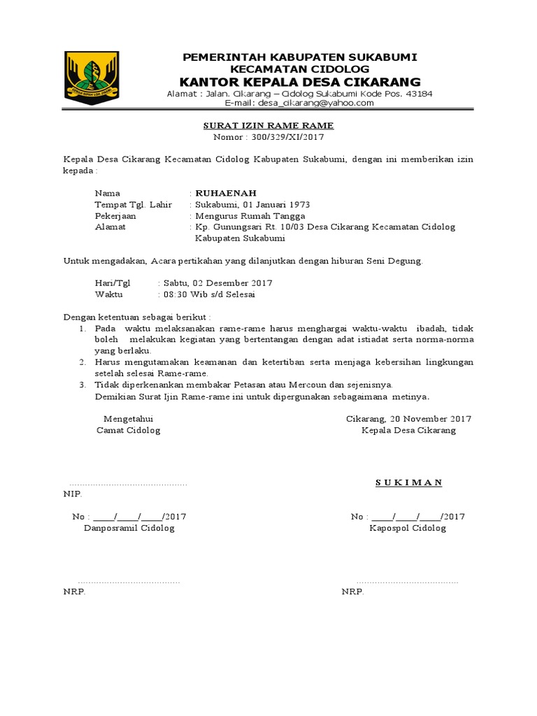 Surat Ijin Rame Rame All | PDF