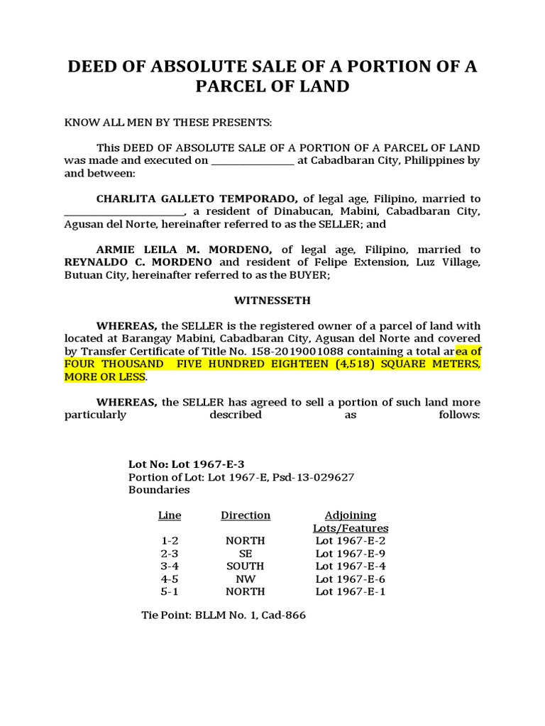 Deed of Sale of Registered Land | PDF