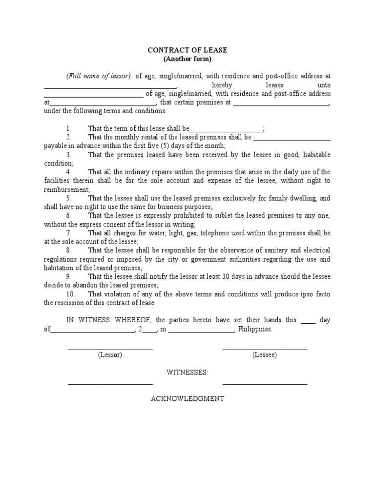 Lease Agreement Template for Residential Use | PDF | Finance & Money ...