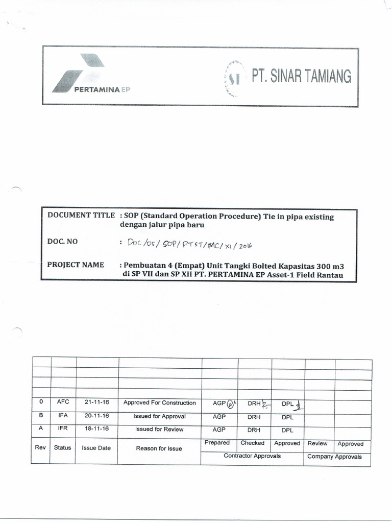 SOP Tie in Pipe Existing | PDF