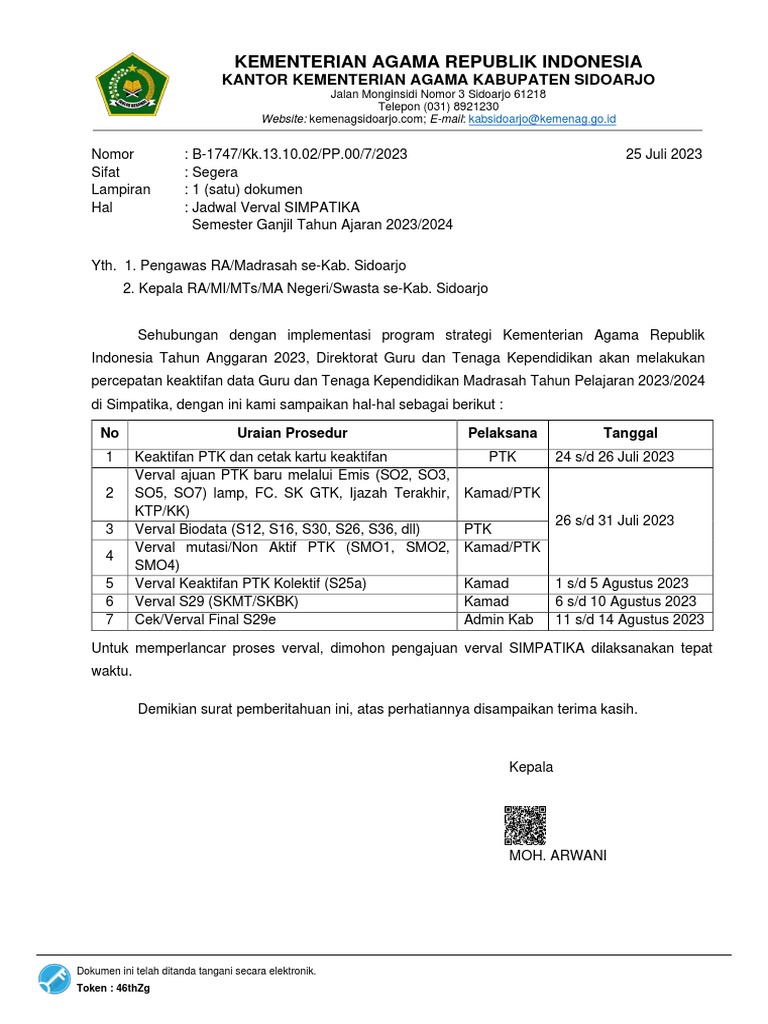 Jadwal Verval SIMPATIKA 2023/2024 | PDF