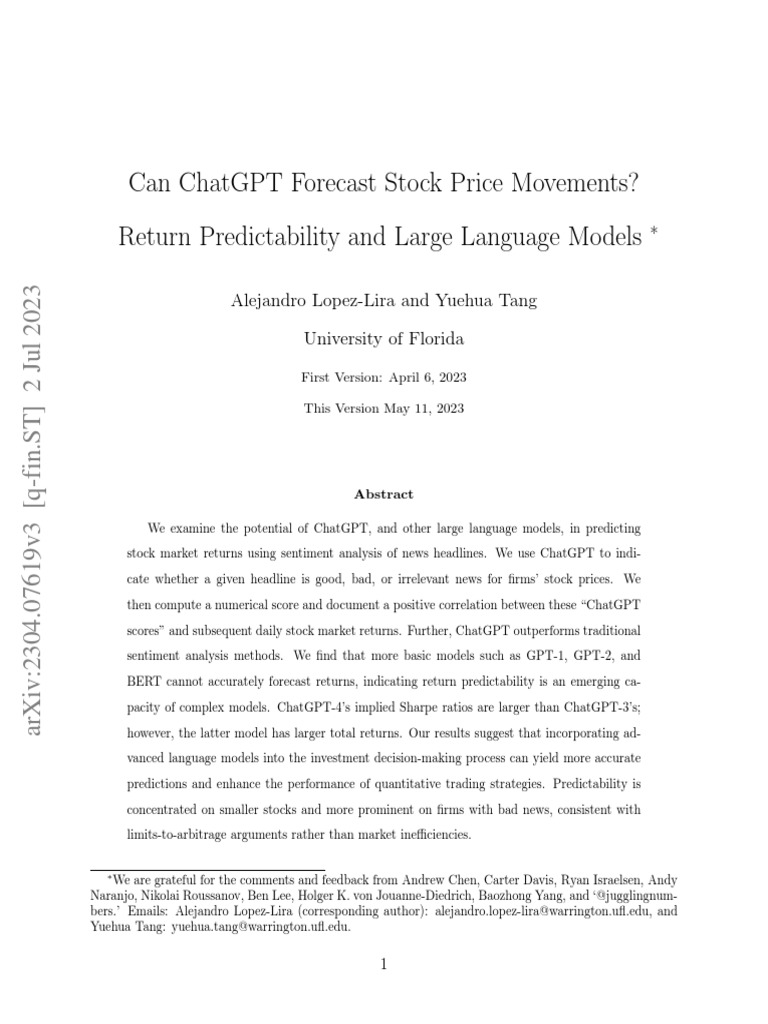 Can ChatGPT Forecast Stock Price Movements? Return Predictability and ...