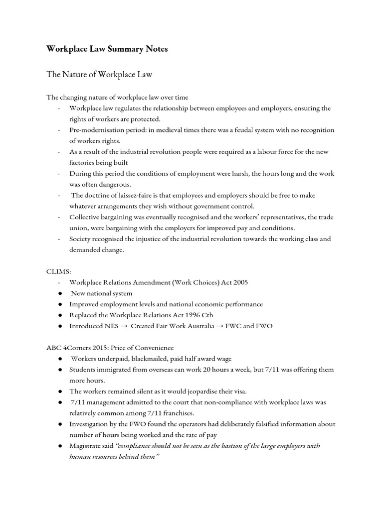 Overview of Australian Workplace Law | PDF