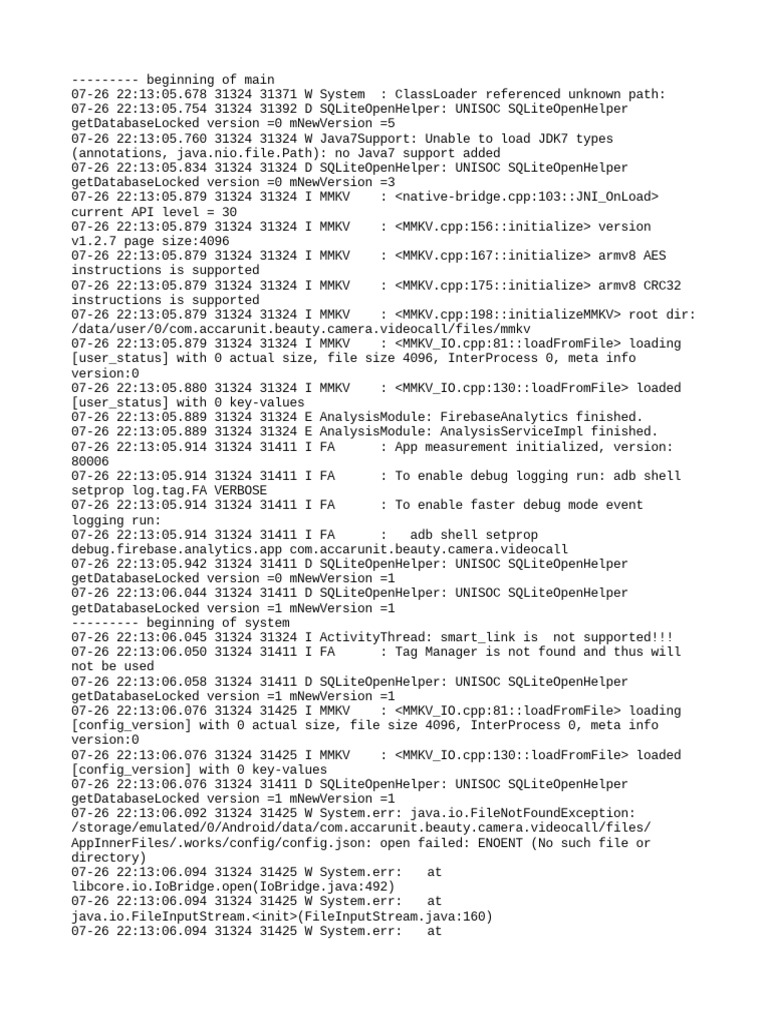 Com - Accarunit.beauty - Camera.videocall Logcat | PDF