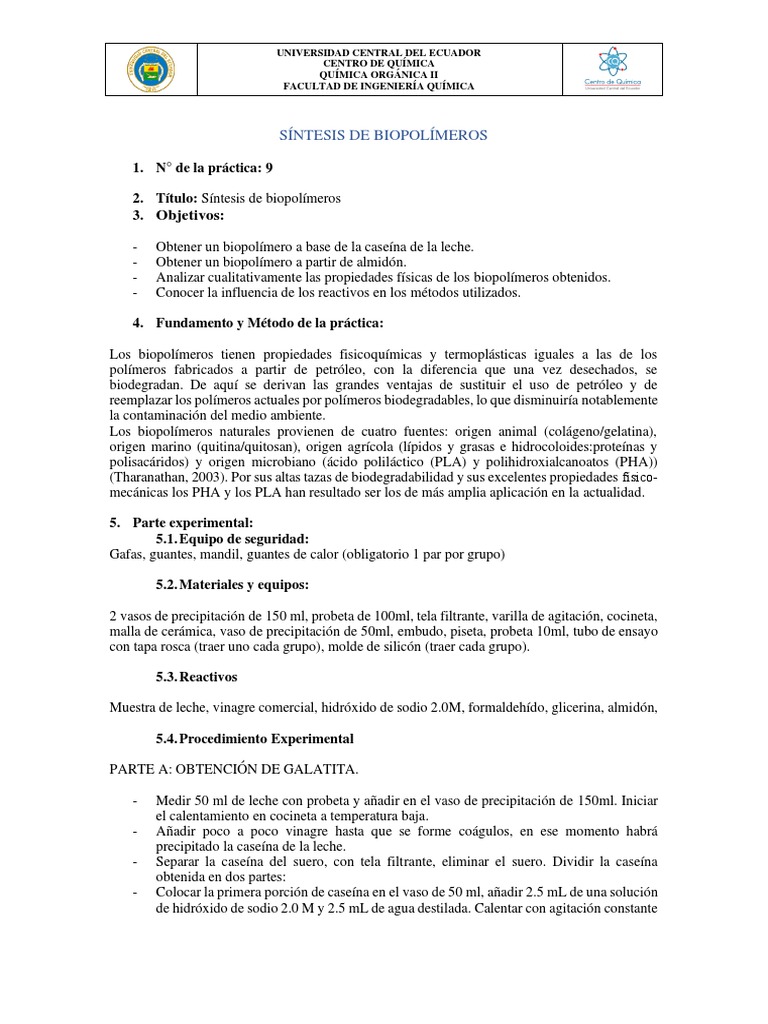 FIQ QOII- Guía- Síntesis de biopolímeros (3) | PDF | Biopolímero | Química