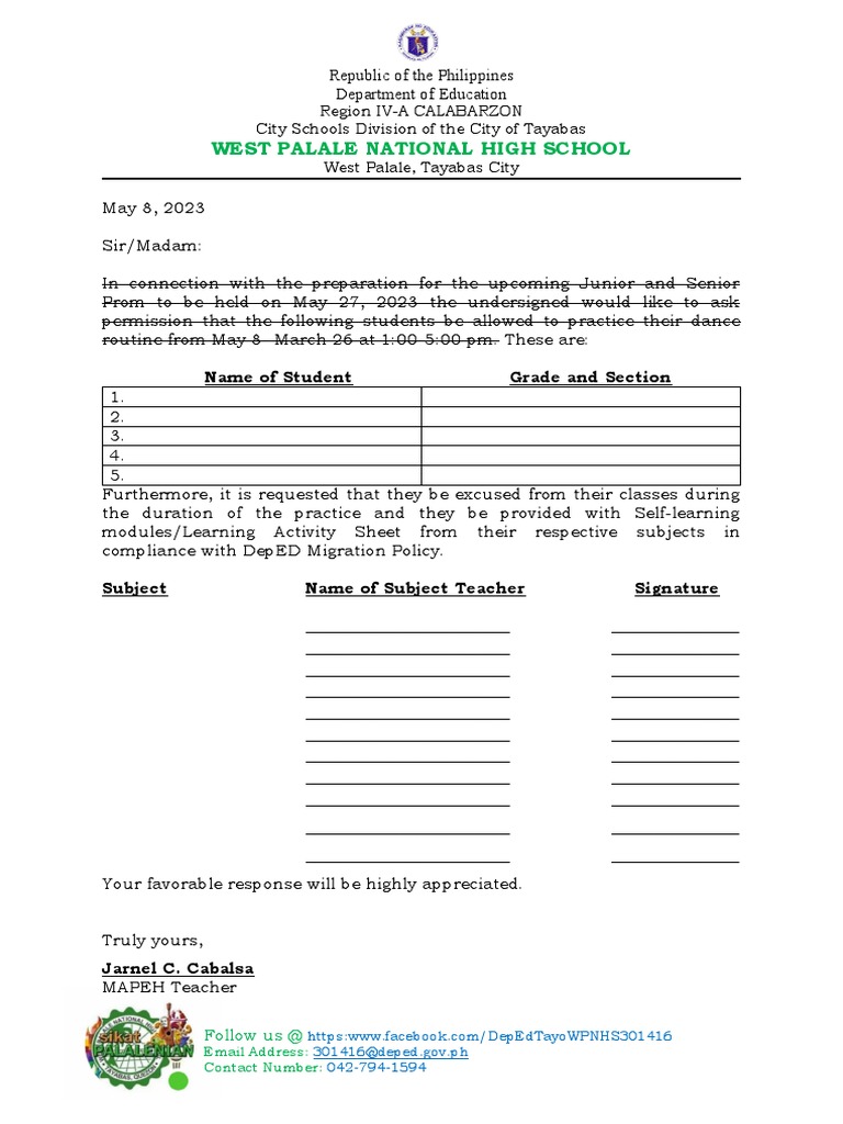 ATHLETES-EXCUSE-LETTER-FOR-TRAINING-1 | PDF