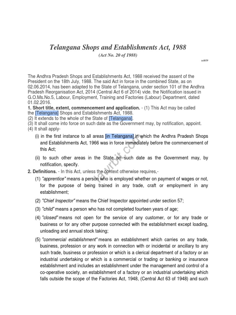 Telangana Shops Act Overview | PDF | Employment | Overtime