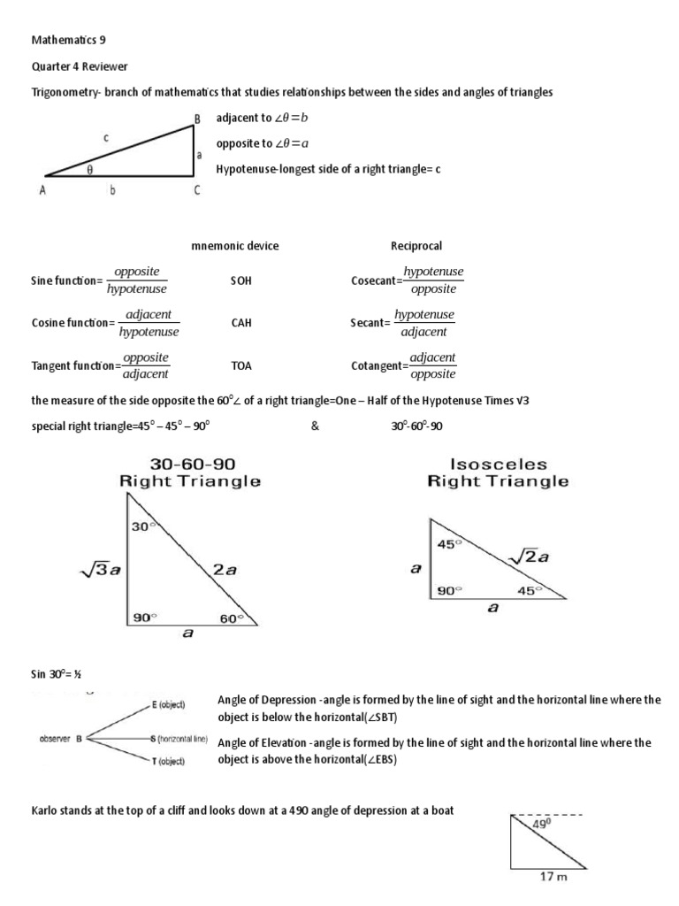 Math 9 Quarter 4 Reviewer | PDF