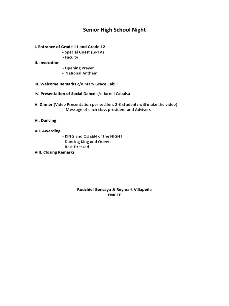 Program SHS Night | PDF
