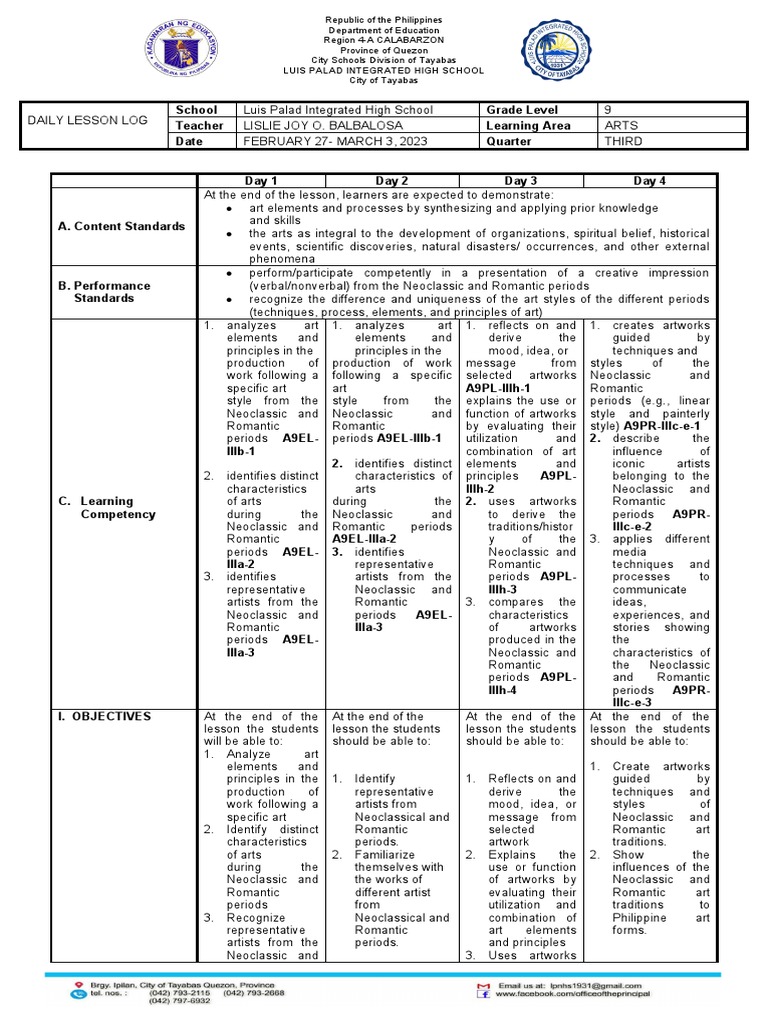 Q3 W1 DLL Arts | PDF