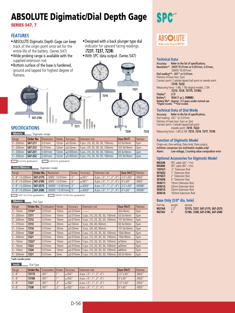 Mitutoyo-Depth Gauge - 7210-Datasheet | PDF