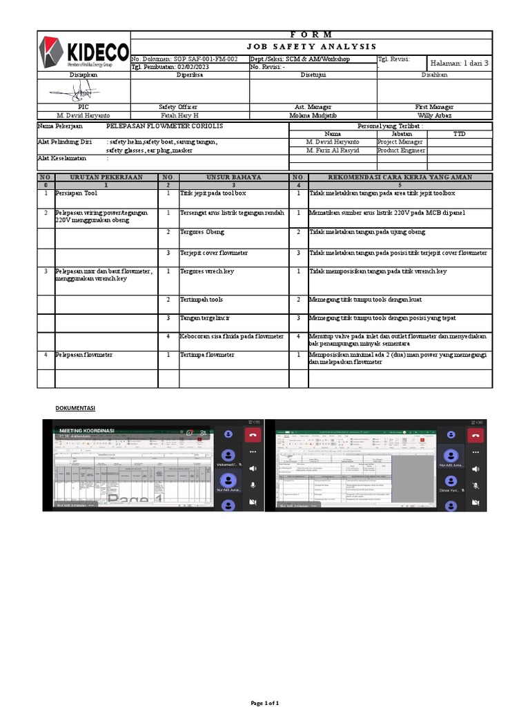 9b. Form Jsa - Pelepasan Flowmeter | PDF